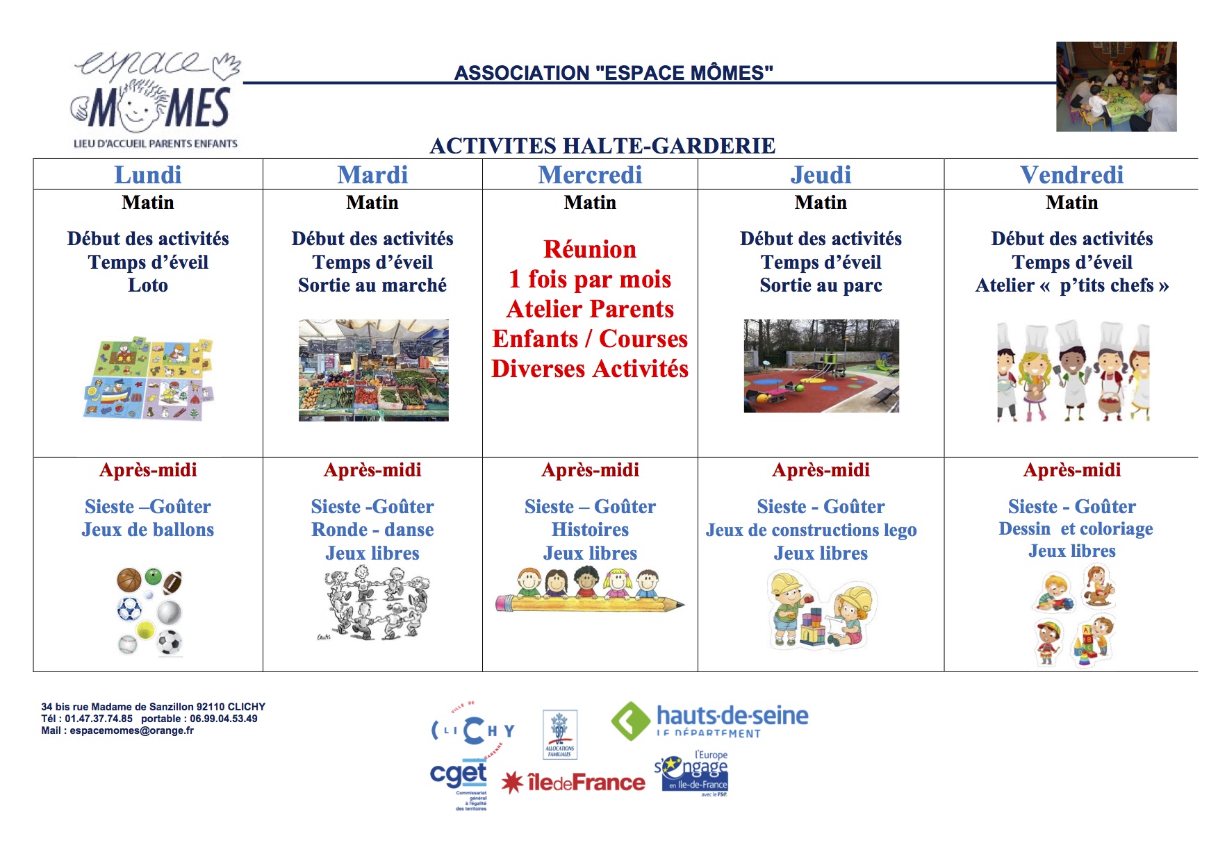Planning Halte Garderie du 26 au 30 juillet 2021 - Espace Mômes